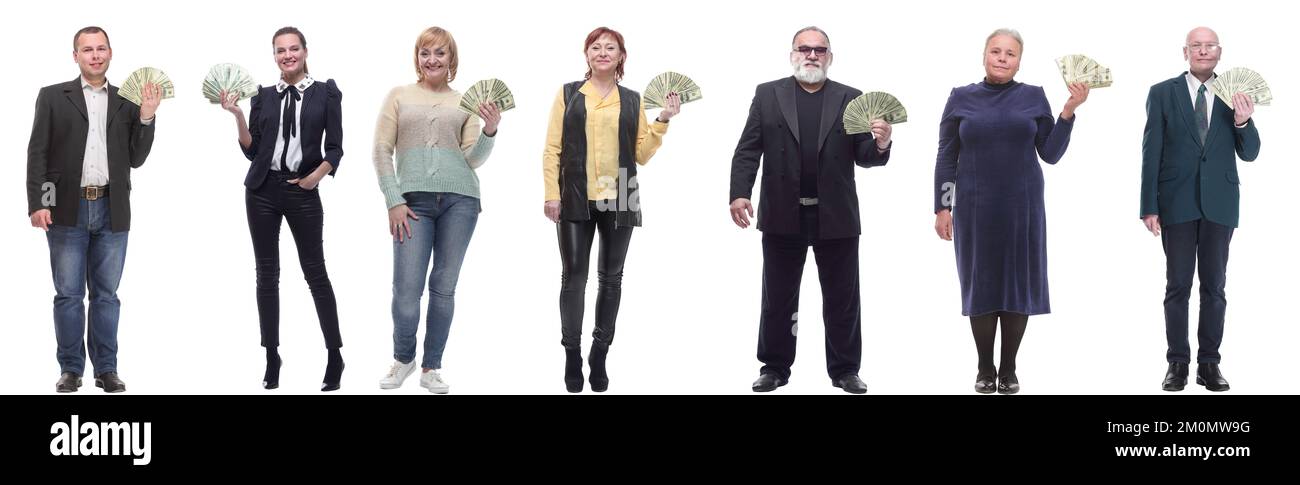 group of successful people holding money in hand Stock Photo - Alamy