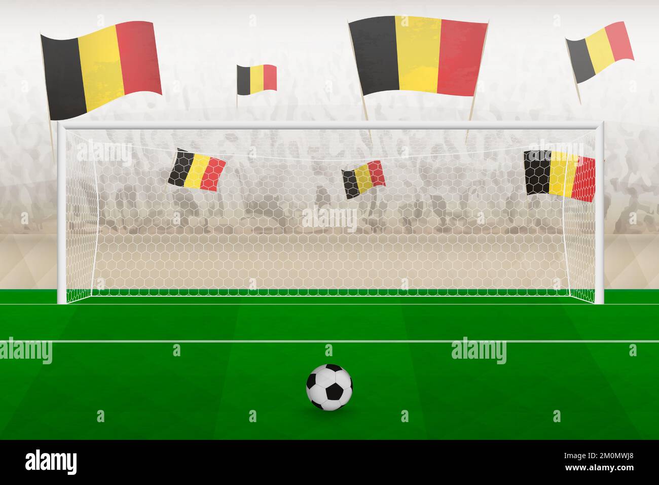 Belgium football team fans with flags of Belgium cheering on stadium ...