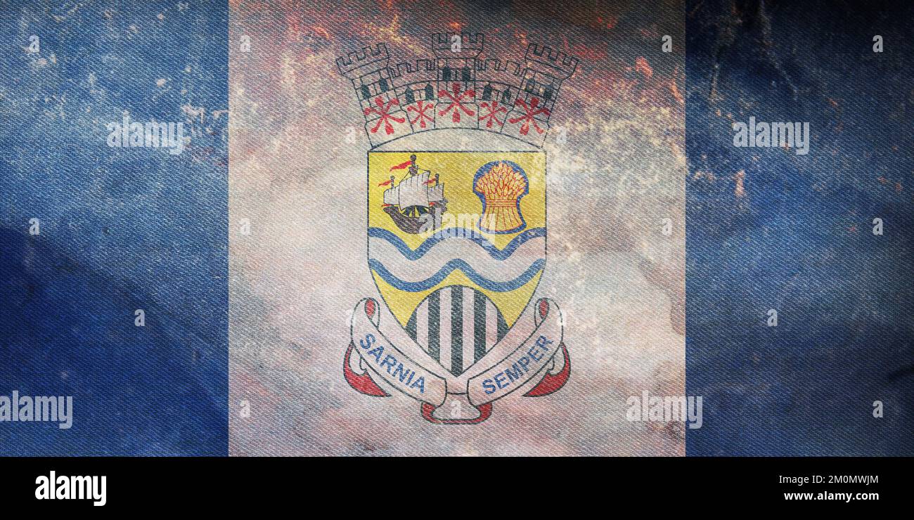 Top view of retro flag Sarnia, Ontario Canada with grunge texture ...