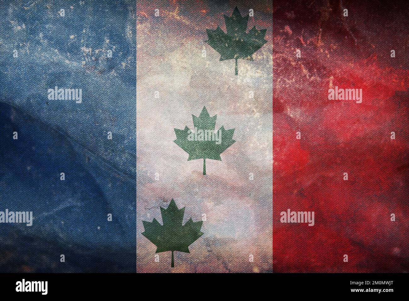 Top view of retro flag Saint ephrem de Beauce, Quebec Canada with grunge texture. Canadian ...