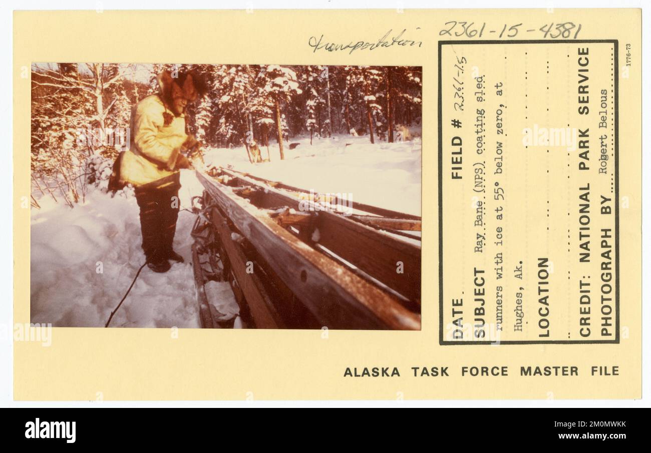 Ray Bane (NPS), coating sled runners with ice at 55 degrees below zero ...