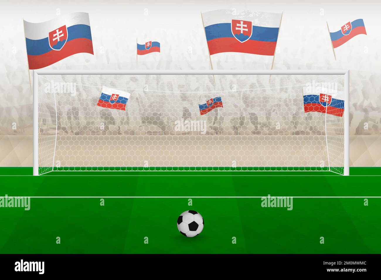 Slovakia football team fans with flags of Slovakia cheering on stadium ...