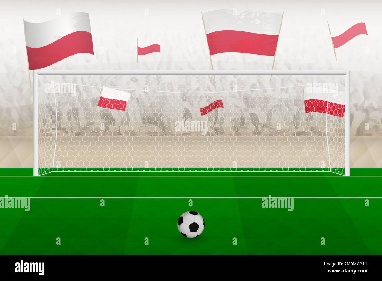 Poland football team fans with flags of Poland cheering on stadium ...