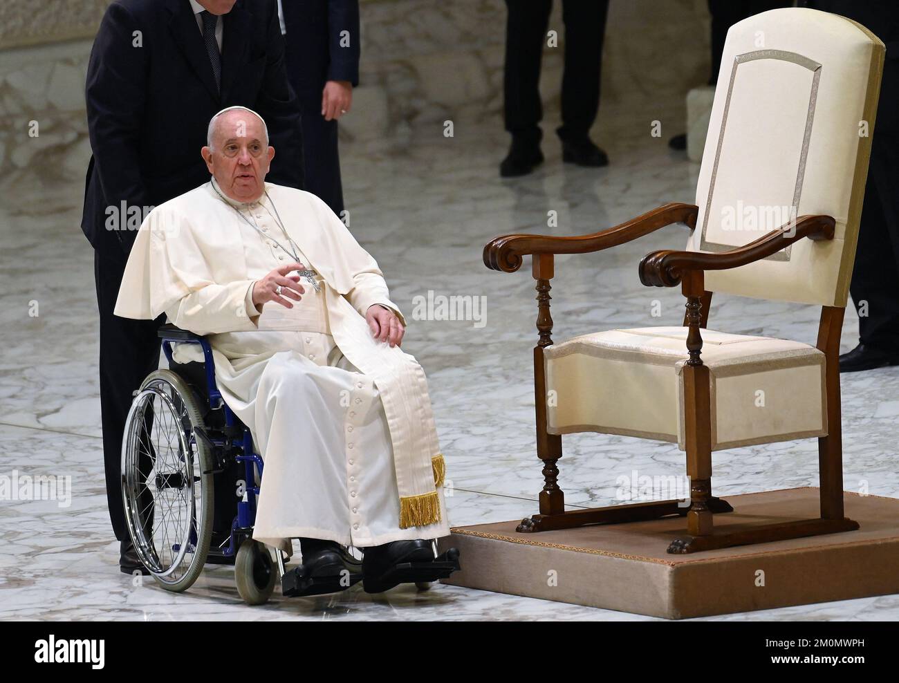 Vatican, December 7, 2022. Pope Francis, seated in a wheelchair, leads ... Vatican, December 7, 2022. Pope Francis, seated in a wheelchair, leads ...