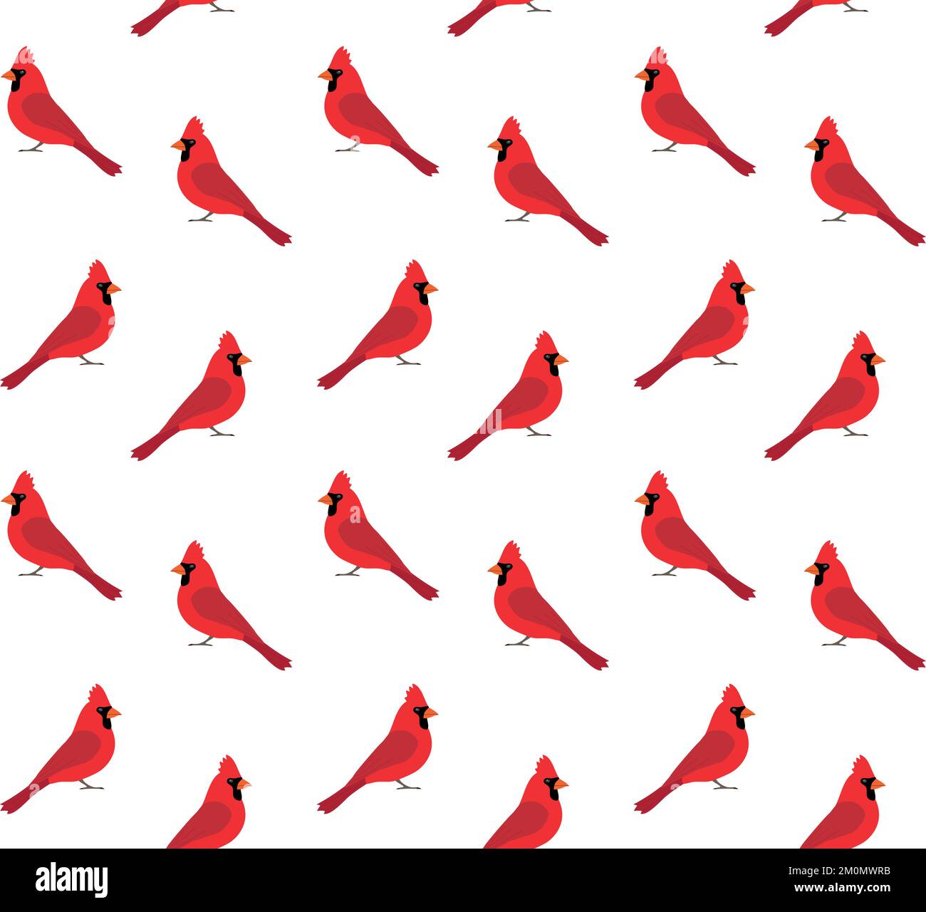 Vector seamless pattern of flat hand drawn red cardinal bird isolated ...