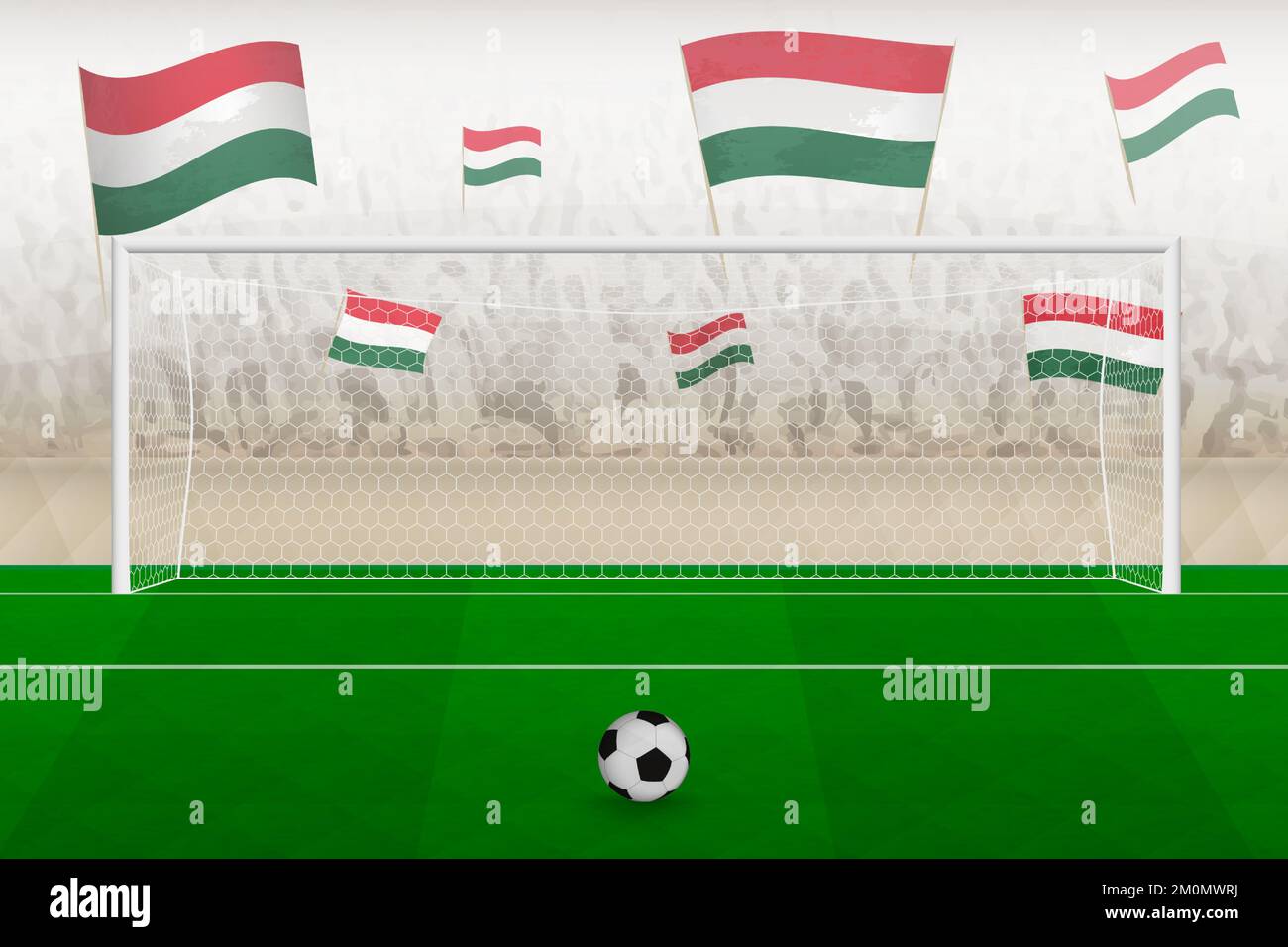 Hungary football team fans with flags of Hungary cheering on stadium ...