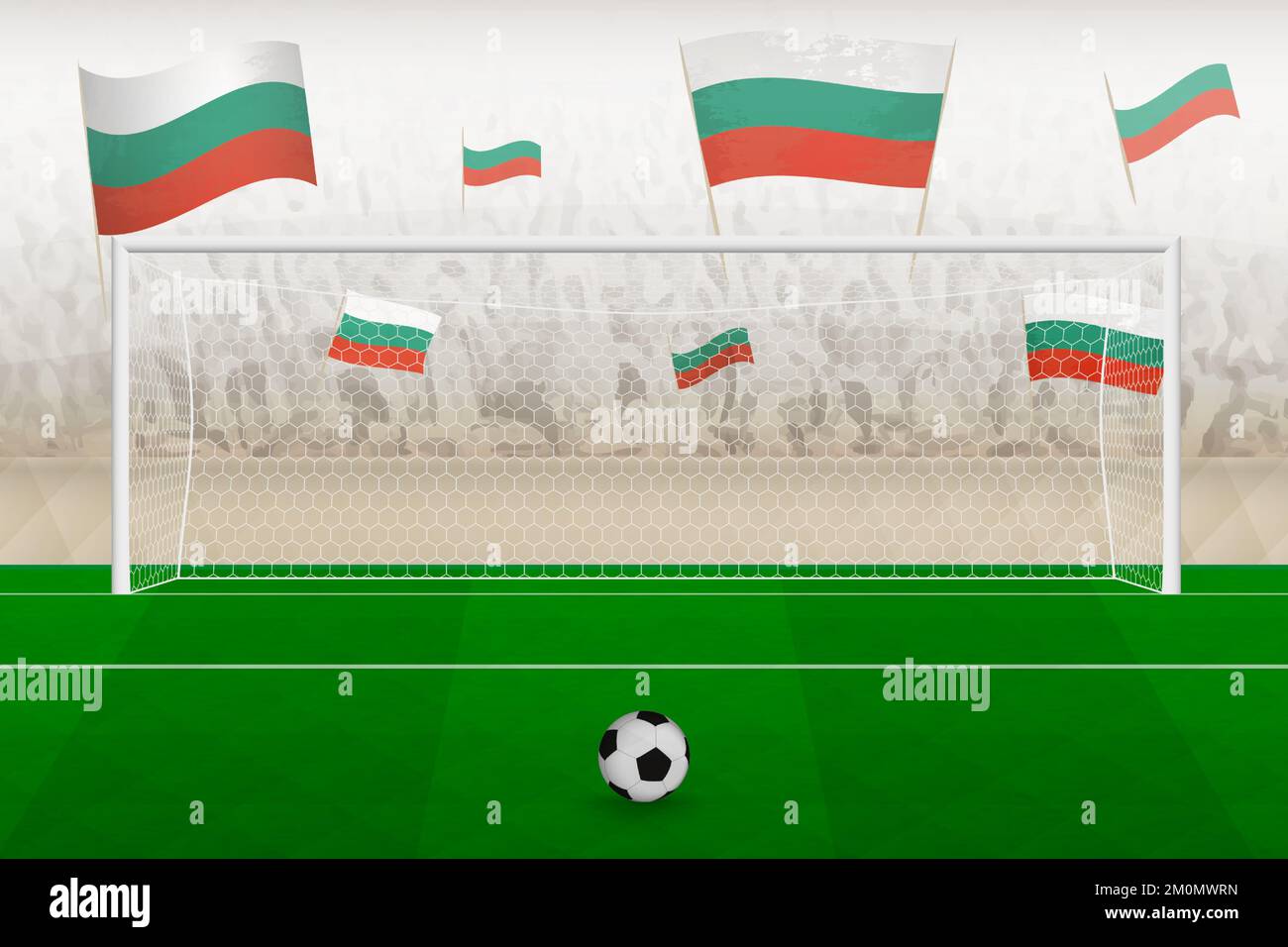 Bulgaria football team fans with flags of Bulgaria cheering on stadium ...
