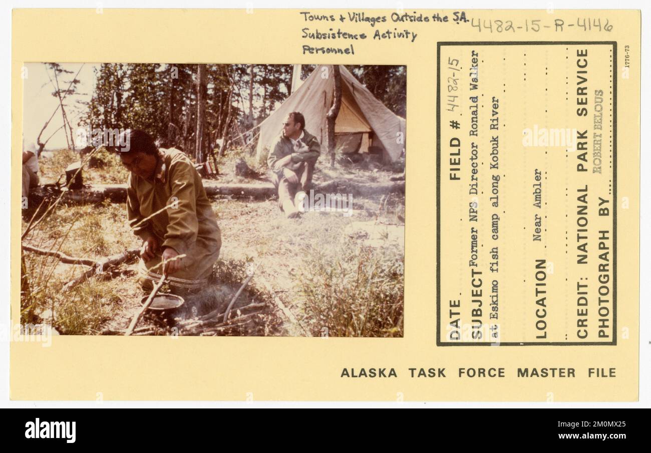Former NPS Director Ronald Walker at Eskimo fish camp along Kobuk River ...