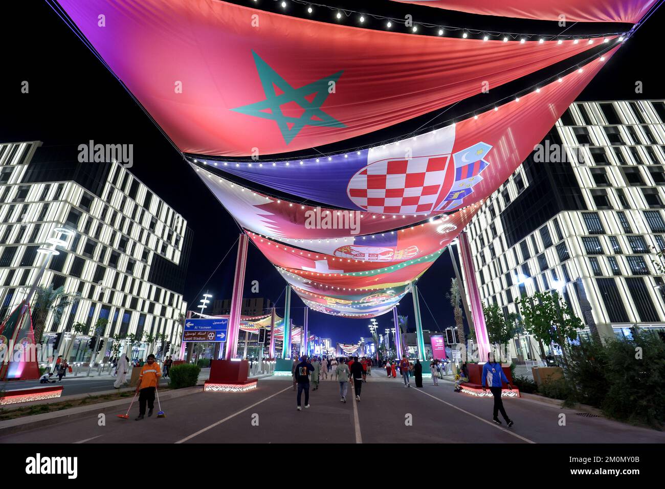 Lusail, Qatar, December 7, 2022. Flags of FIFA World Cup participants ...