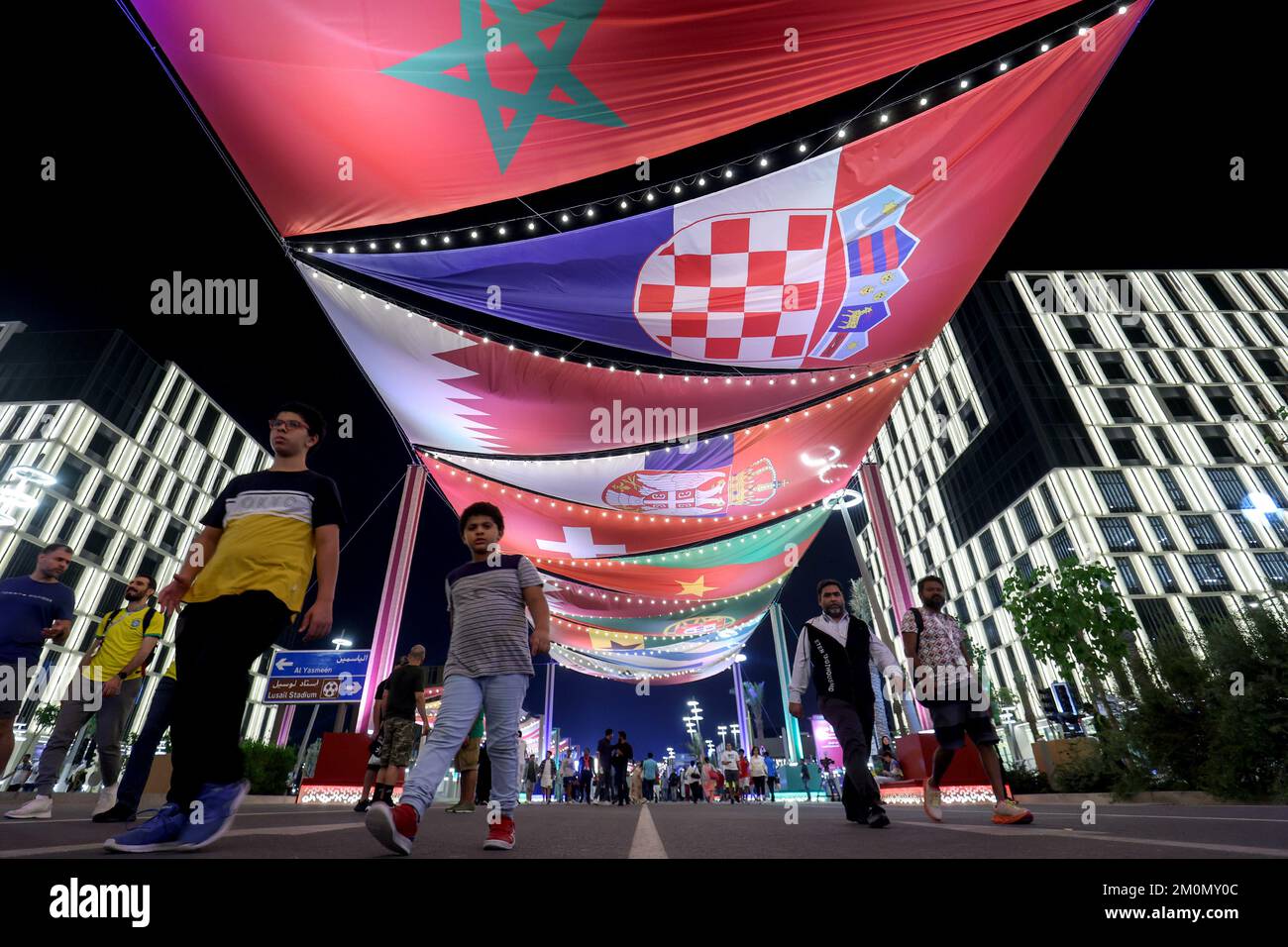 Lusail, Qatar, December 7, 2022. Flags of FIFA World Cup participants ...