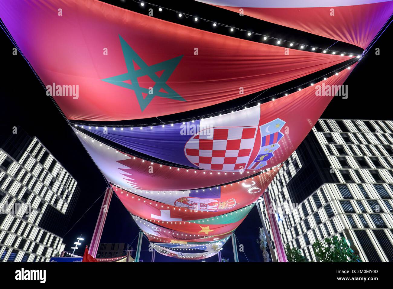 Lusail, Qatar, December 7, 2022. Flags of FIFA World Cup participants ...