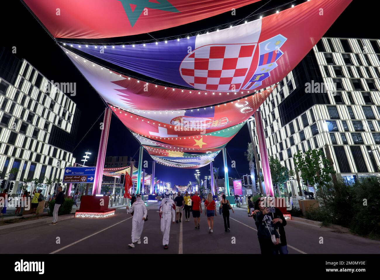 Lusail, Qatar, December 7, 2022. Flags of FIFA World Cup participants ...