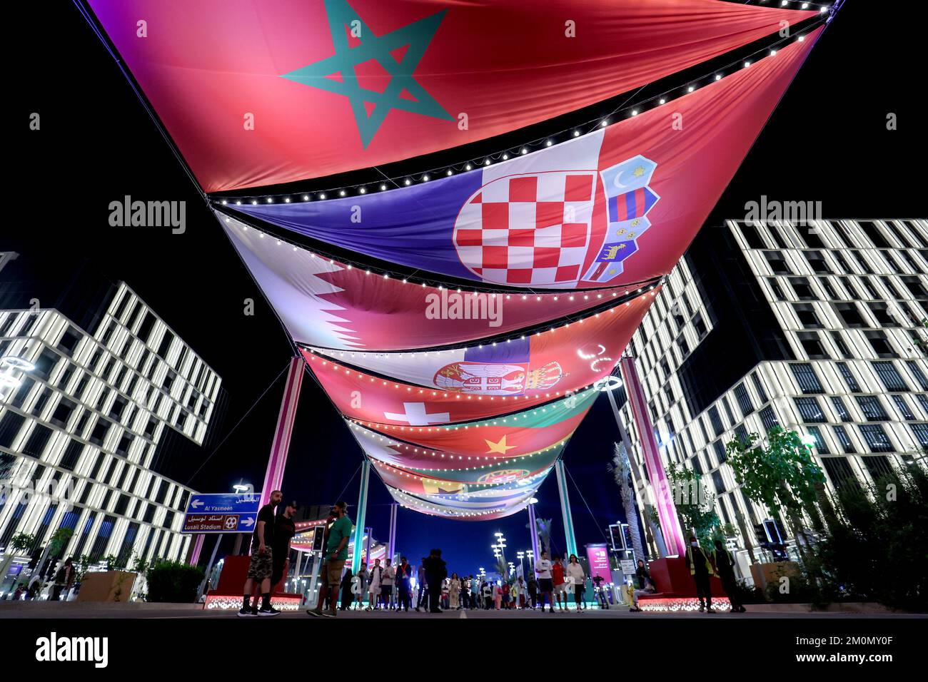 Lusail, Qatar, December 7, 2022. Flags of FIFA World Cup participants ...