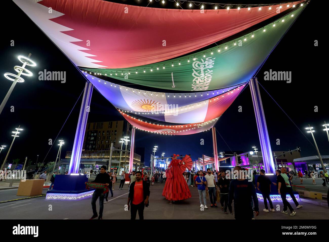Lusail, Qatar, December 7, 2022. Flags of FIFA World Cup participants ...