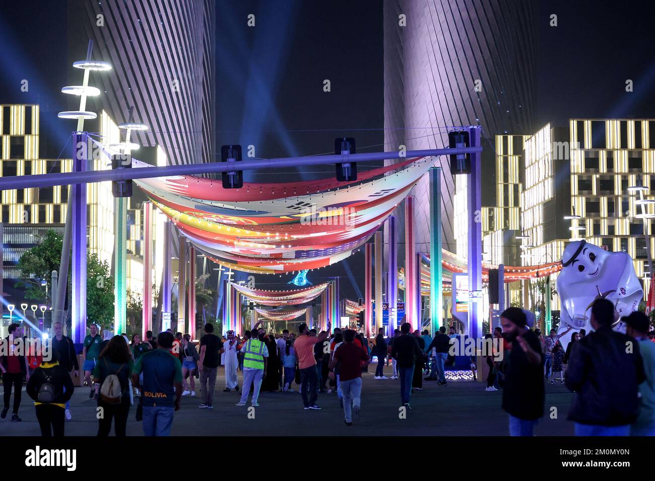 Lusail, Qatar, December 7, 2022. Flags of FIFA World Cup participants ...