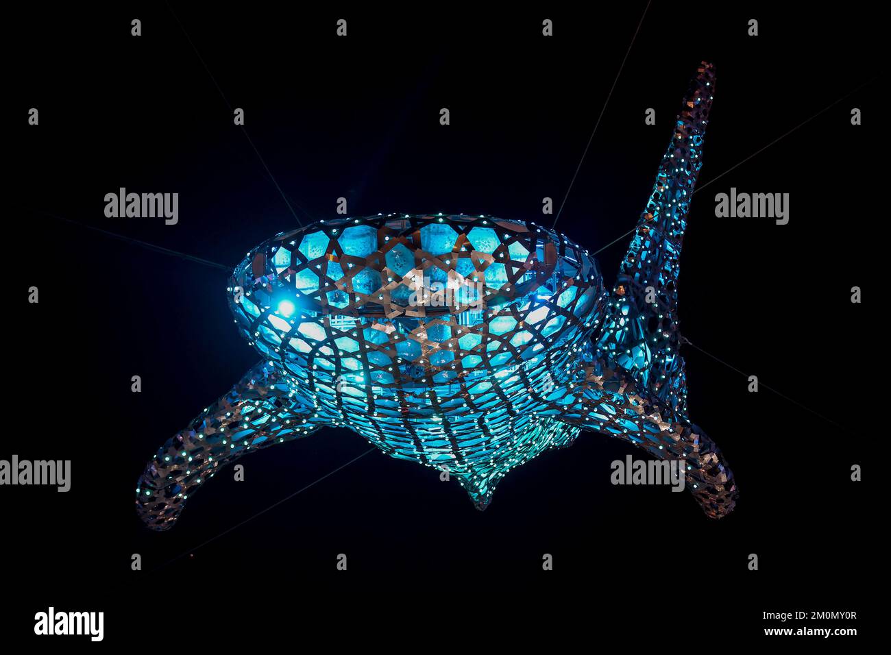 Lusail, Qatar, December 7, 2022. A 30-meter art installation of a whale ...