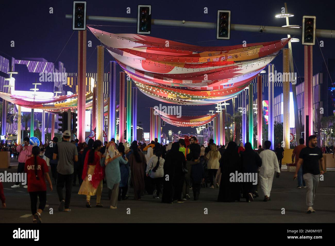 Lusail, Qatar, December 7, 2022. Flags of FIFA World Cup participants ...