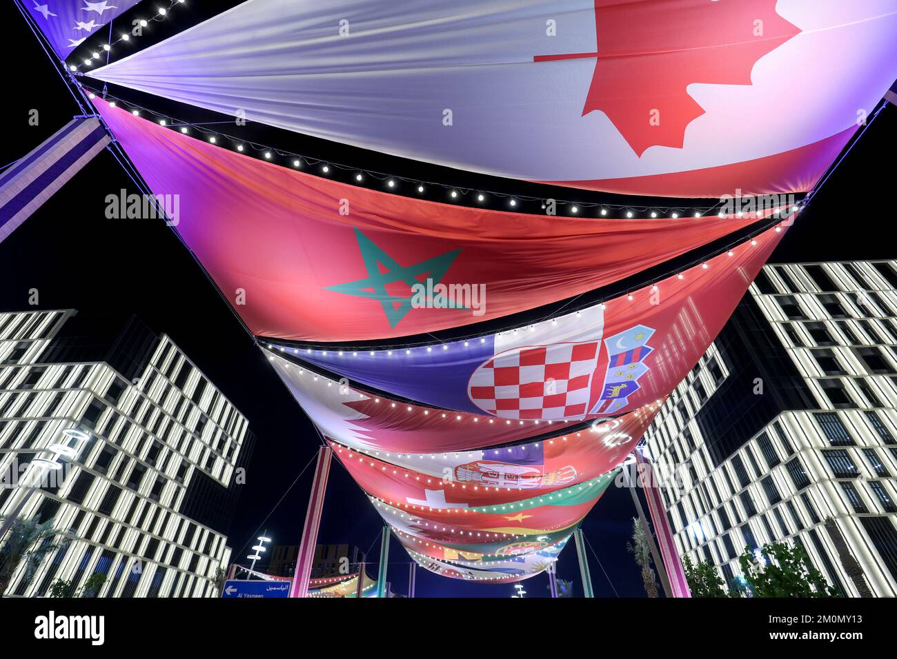 Lusail, Qatar, December 7, 2022. Flags of FIFA World Cup participants ...