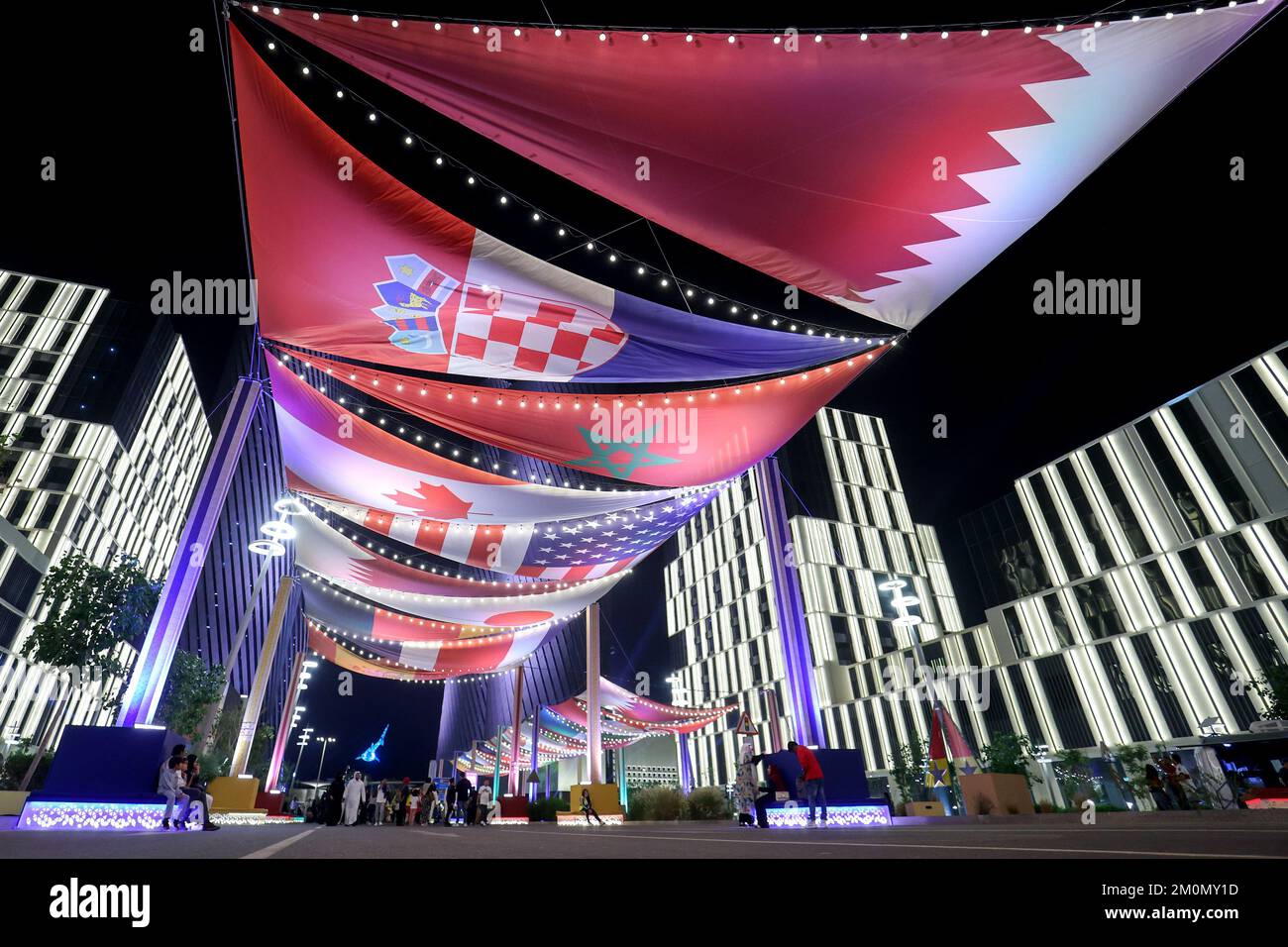 Lusail, Qatar, December 7, 2022. Flags of FIFA World Cup participants ...