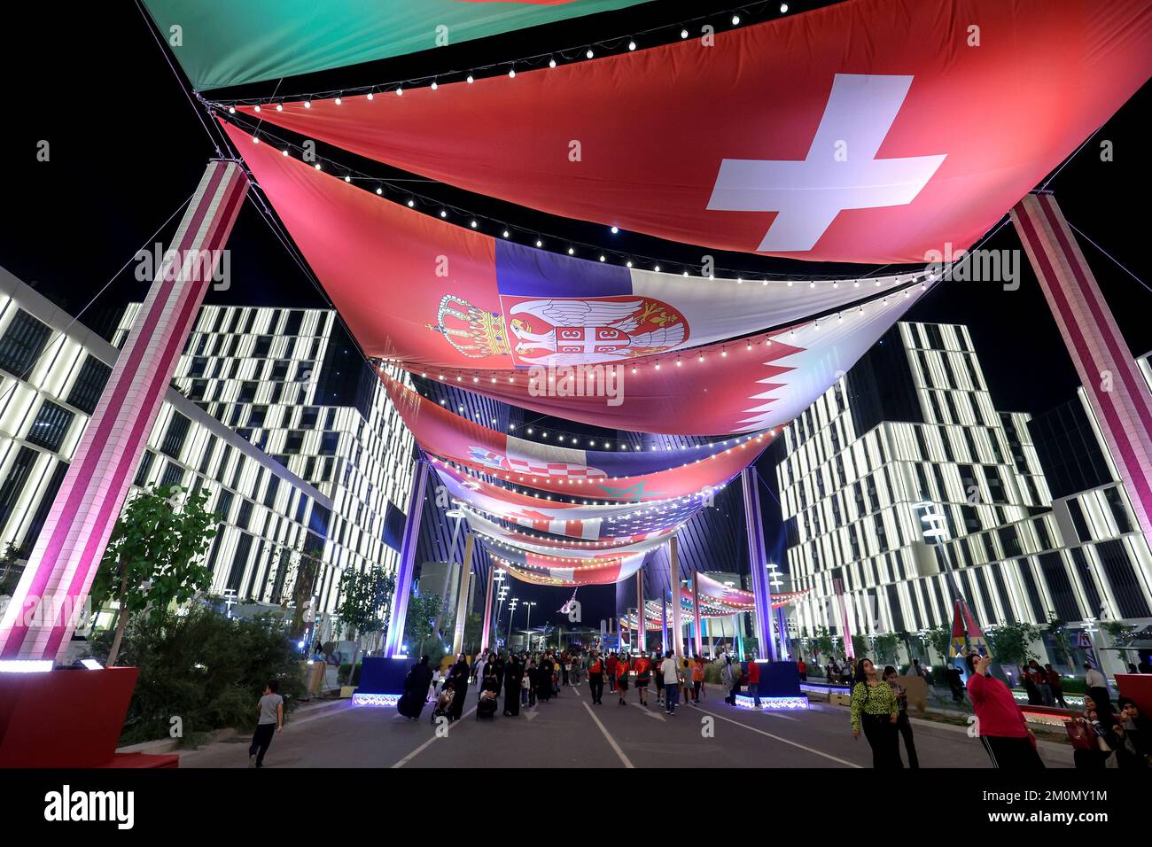 Lusail, Qatar, December 7, 2022. Flags of FIFA World Cup participants ...