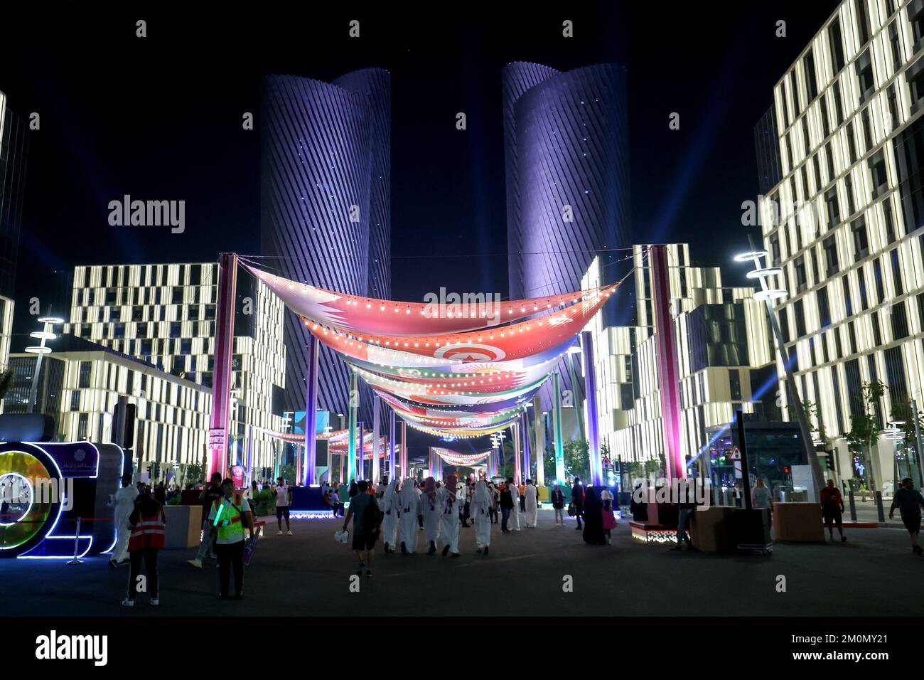 Lusail, Qatar, December 7, 2022. Flags of FIFA World Cup participants ...