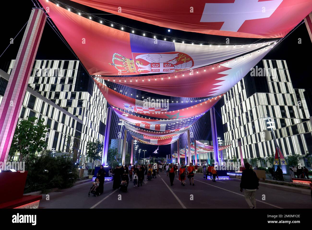 Lusail, Qatar, December 7, 2022. Flags of FIFA World Cup participants ...