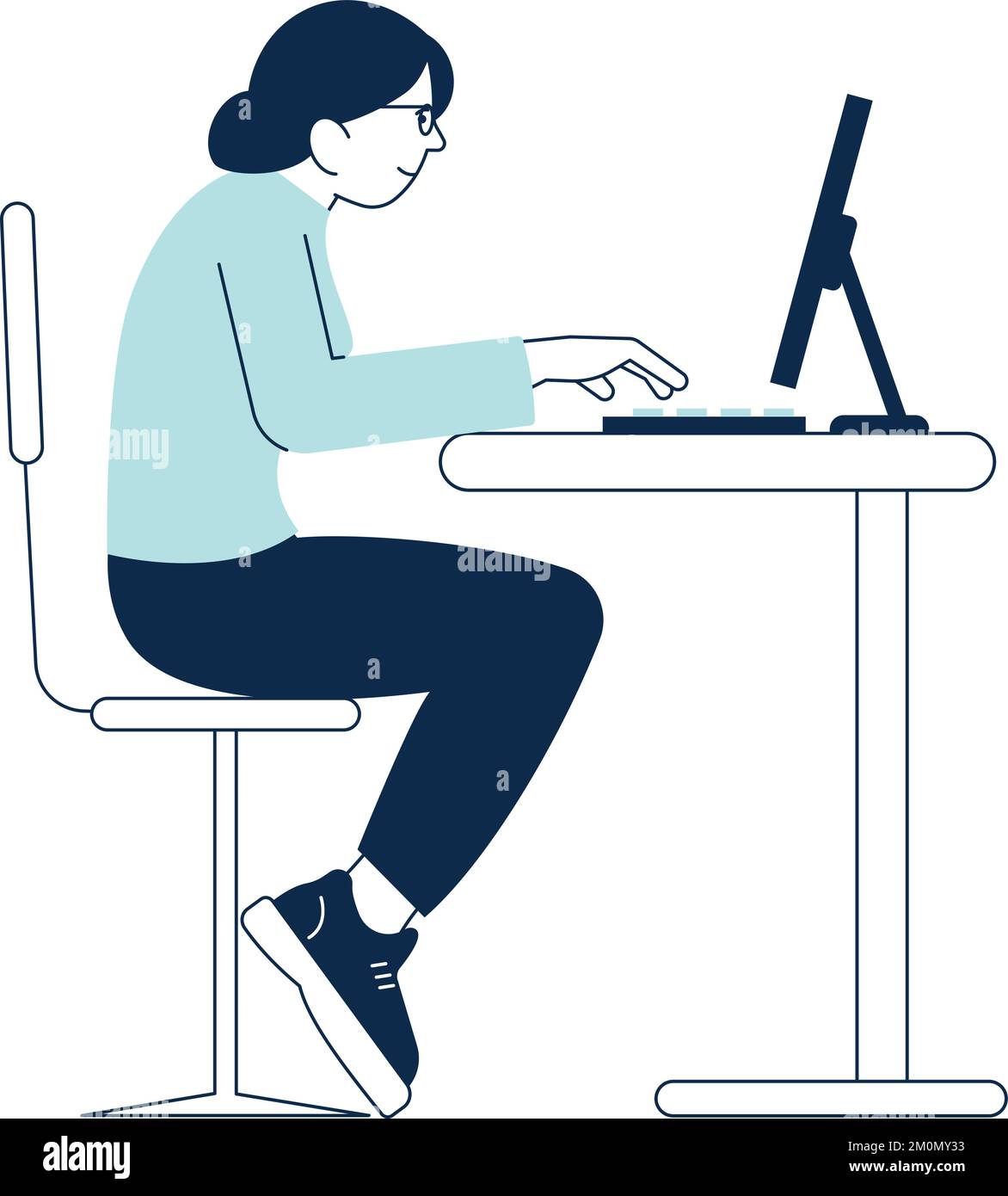 Woman working on computer in wrong unhealthy sitting pose Stock Vector ...