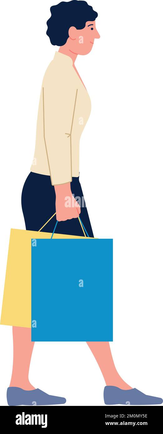Woman walking with shopping bags. Happy customer character Stock Vector ...