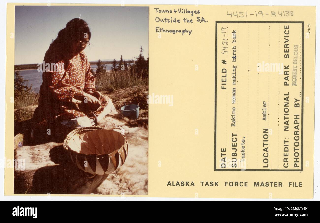 Eskimo woman making birch bark baskets. Alaska Task Force Photographs ...