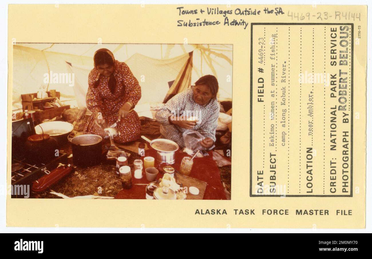 Eskimo women at summer fishing camp along Kobuk River. Alaska Task ...