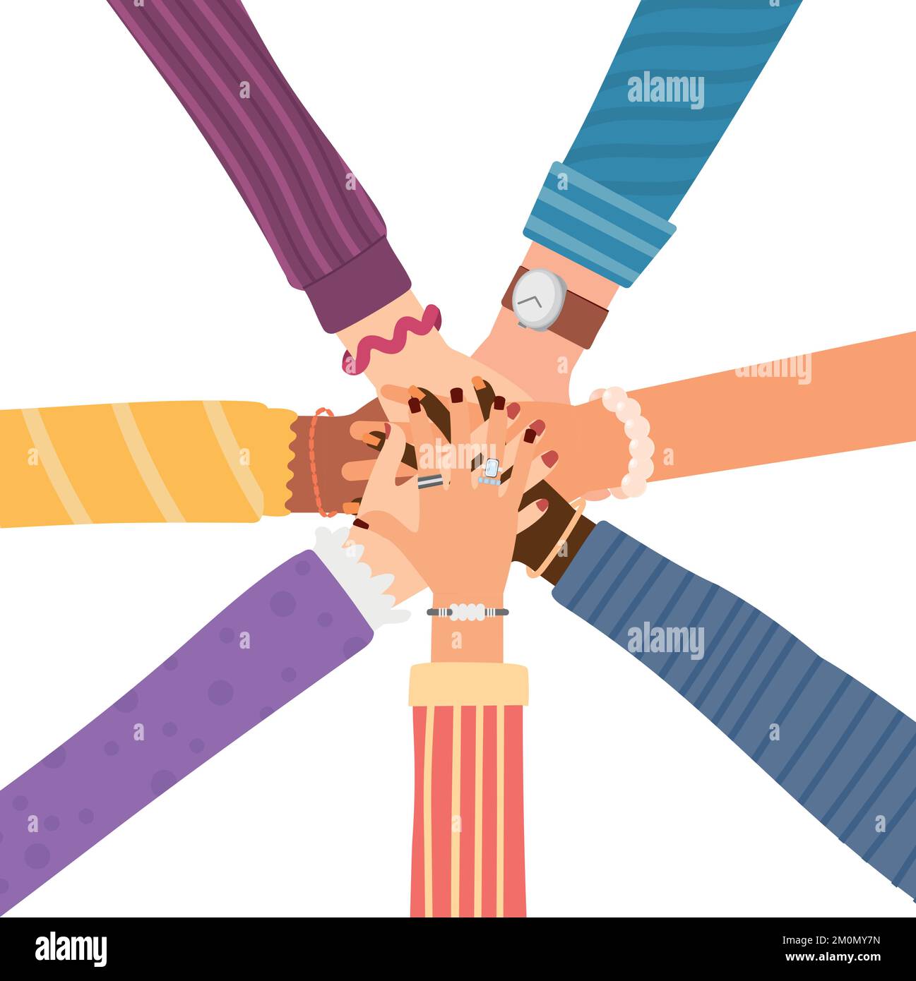 Human hands circle together. Teamwork icon. Friends relationship Stock ...