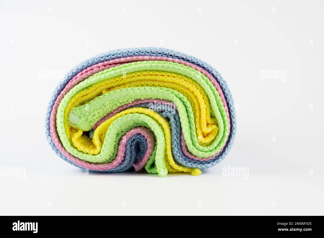 roll of microfibre color cleaning cloths isolated on a white background ...