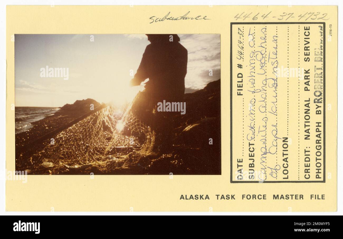 Eskimo fishing at campsites along beaches of Cape Krusenstern. Alaska ...