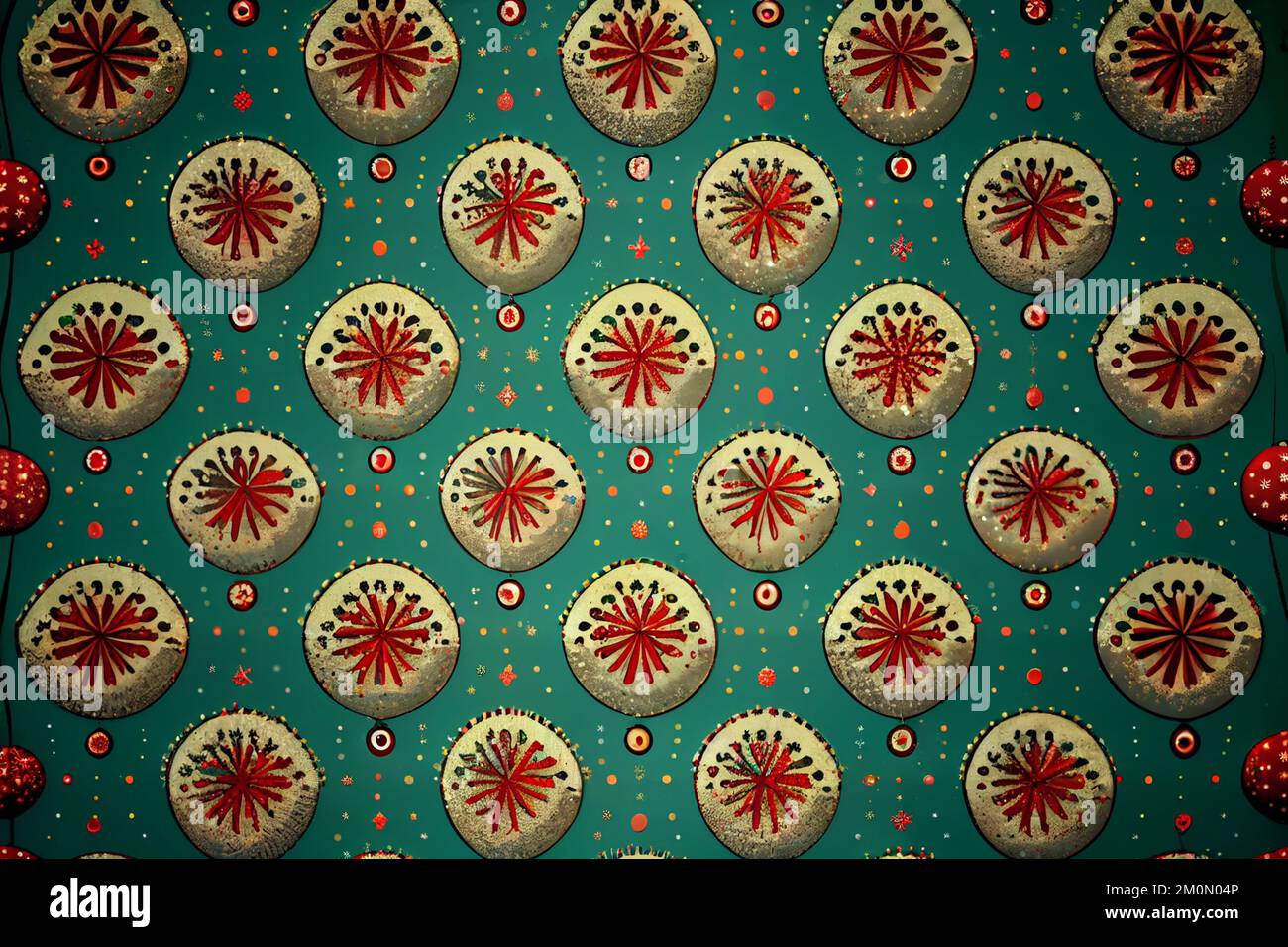 A seamless illustration of abstract white round shapes with a red ...
