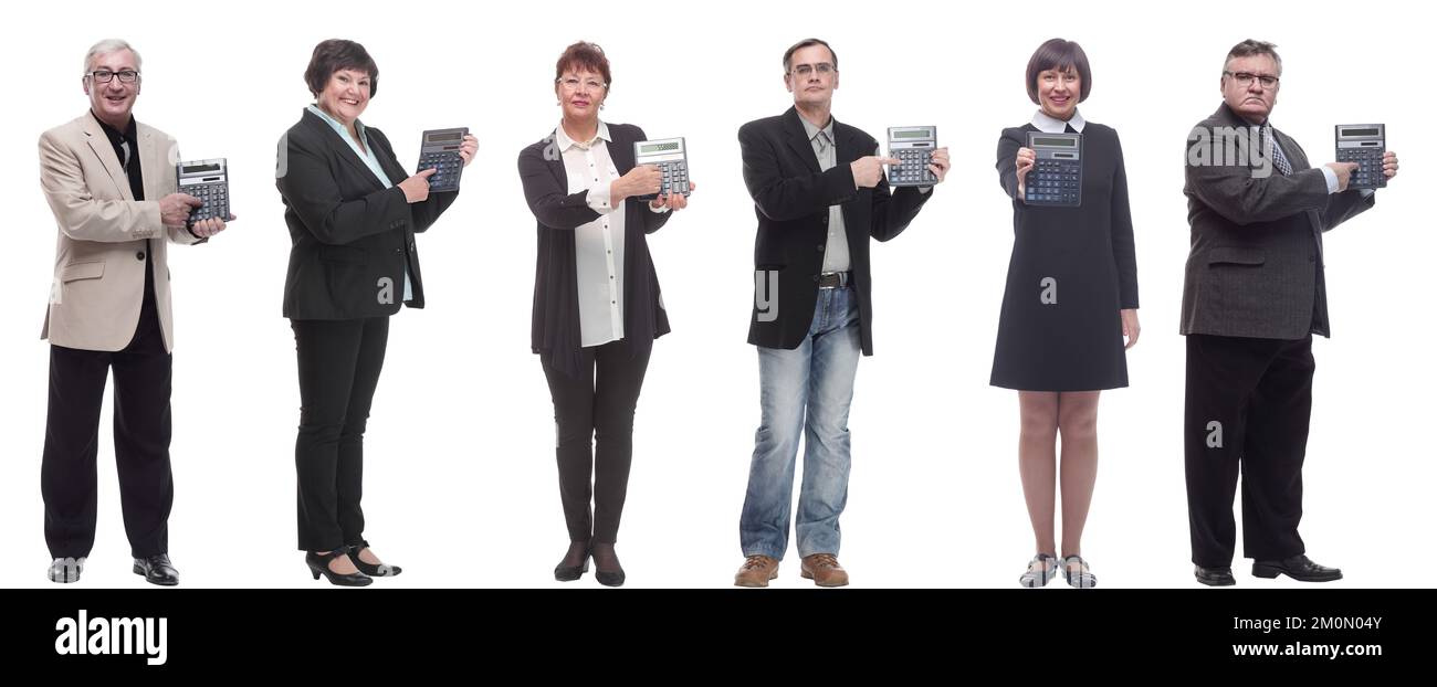 collage of people demonstrate calculator in hand isolated Stock Photo ...