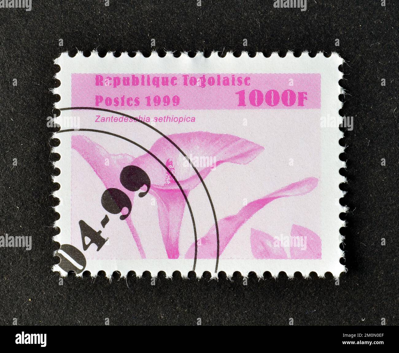 Cancelled postage stamp printed by Togo, that shows Zantedeschia ...