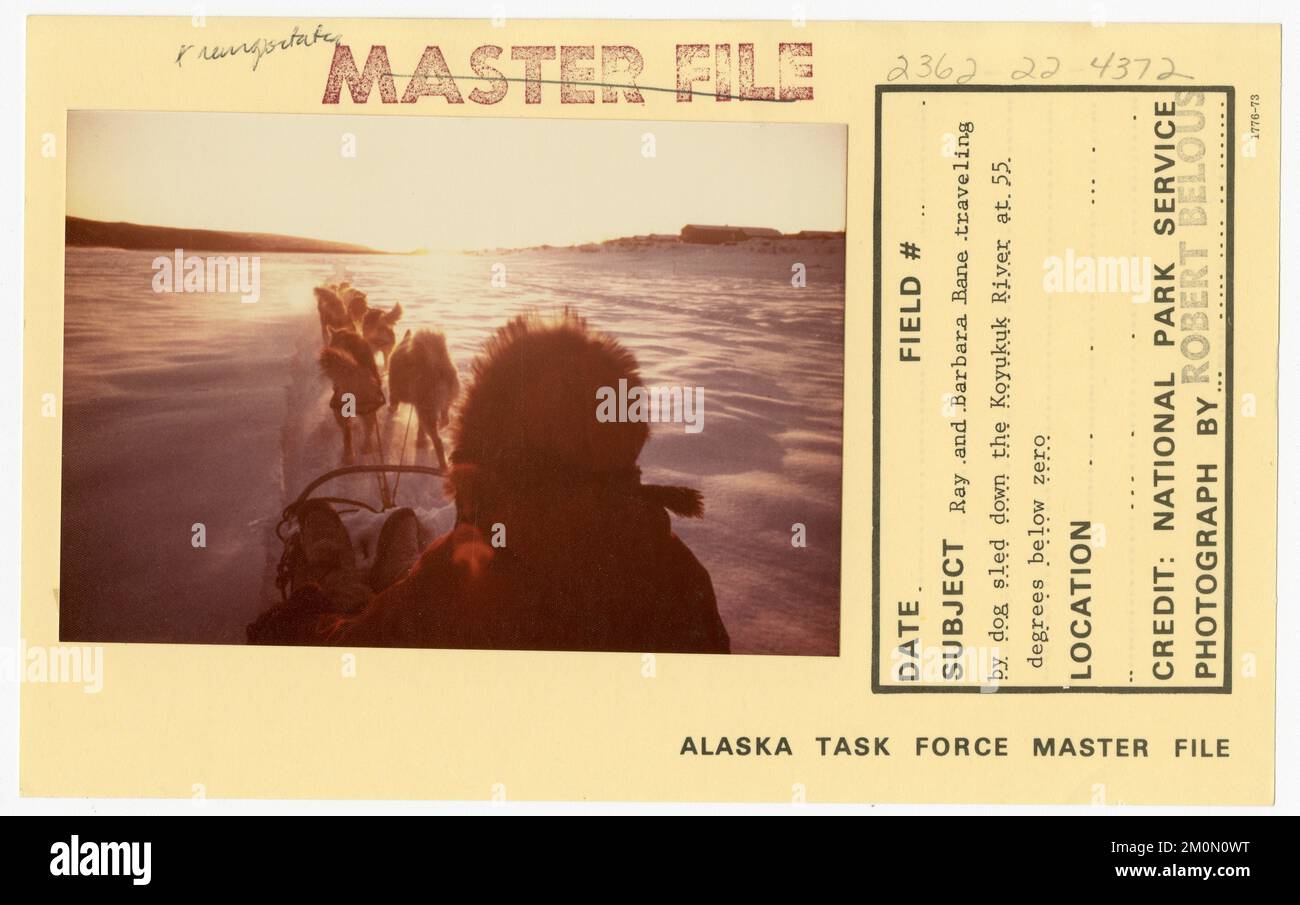 Ray and Barbara Bane traveling by dog sled down the Koyukuk River at 55 ...