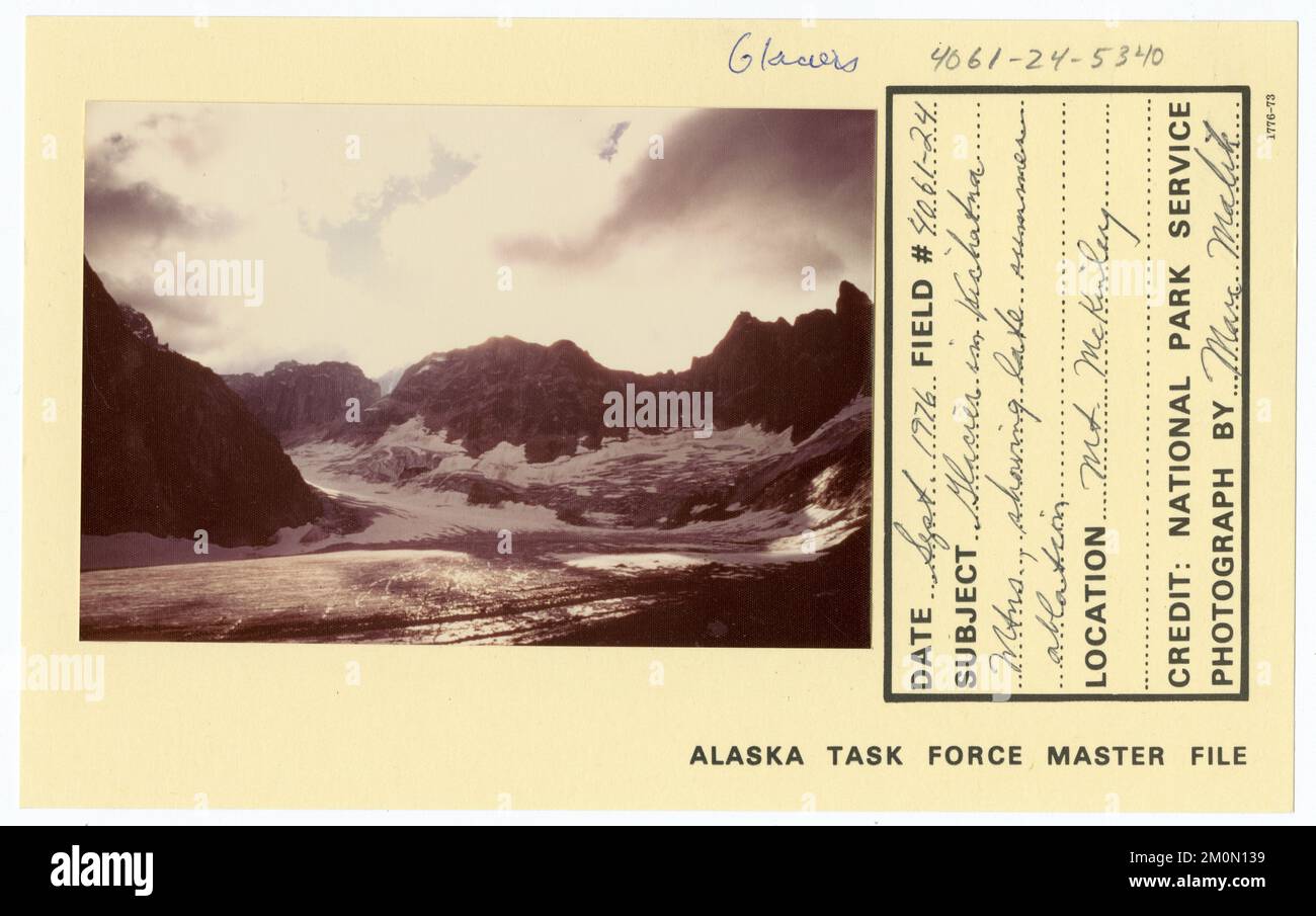 Glacier in Kichatna Mountains, showing lake summer ablation. Alaska ...