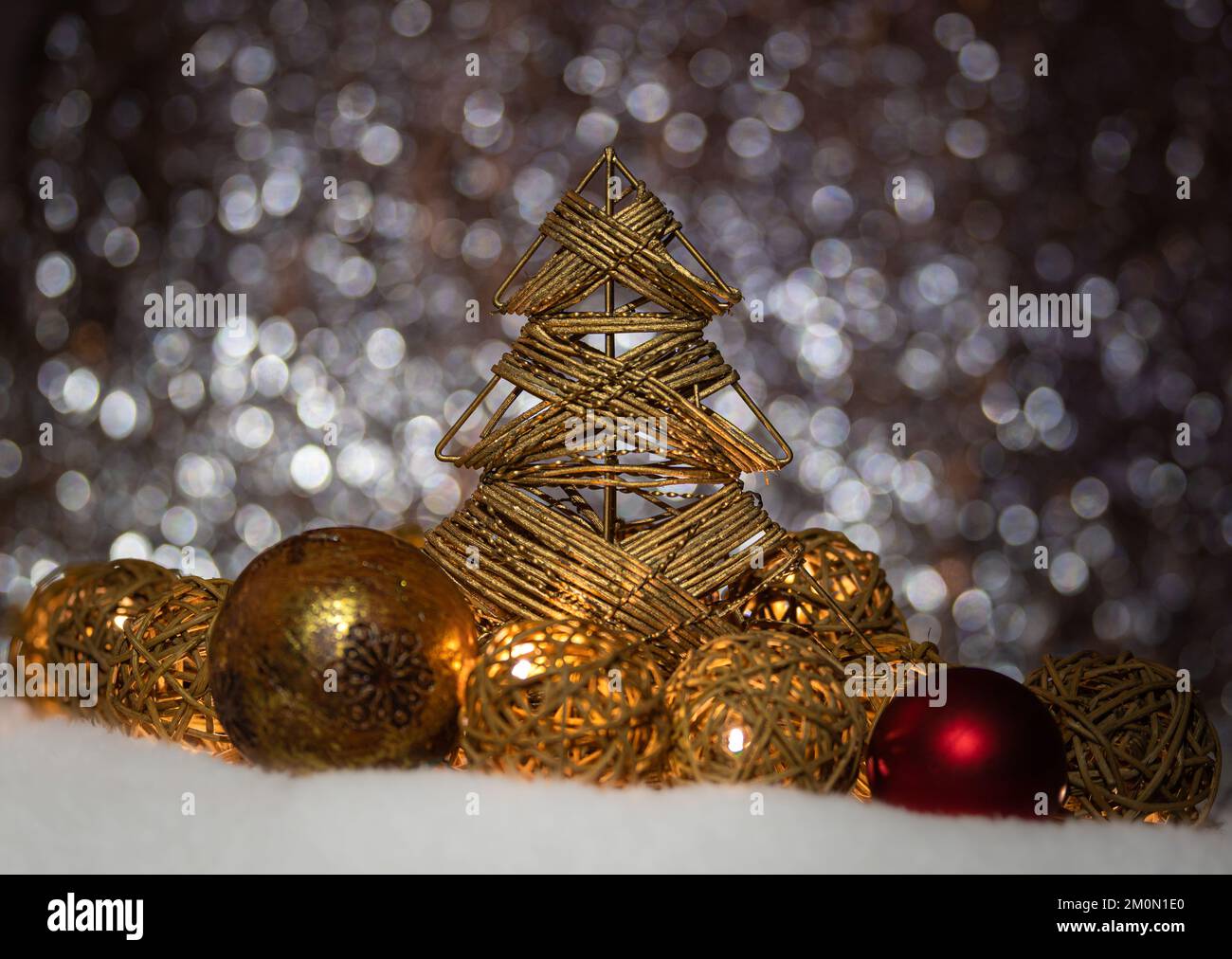 Christmas tree ornament, baubles (balls) and rattan balls lights on ...