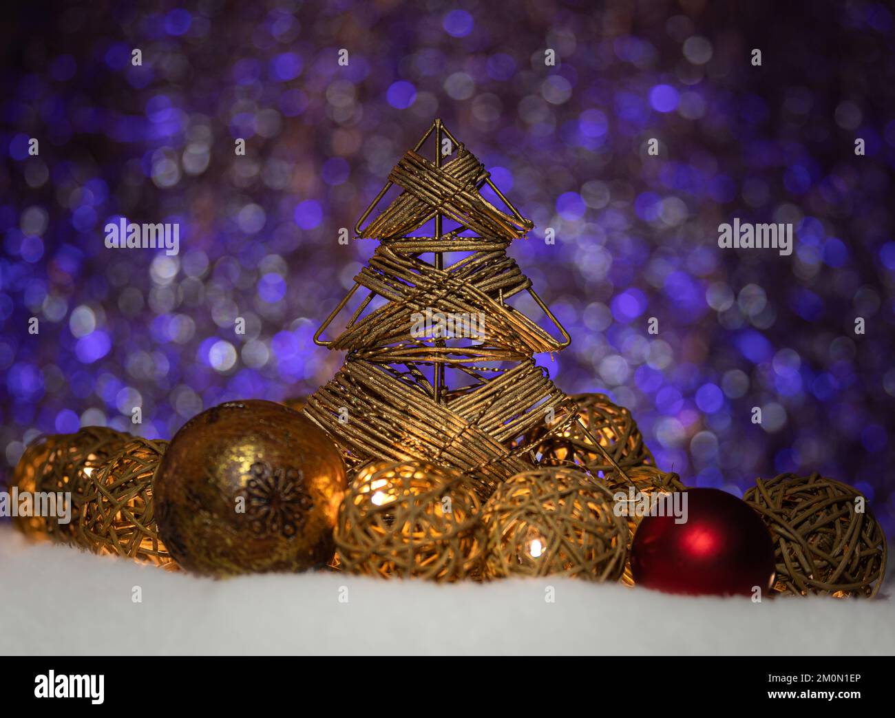 Christmas tree ornament, baubles (balls) and rattan balls lights on ...