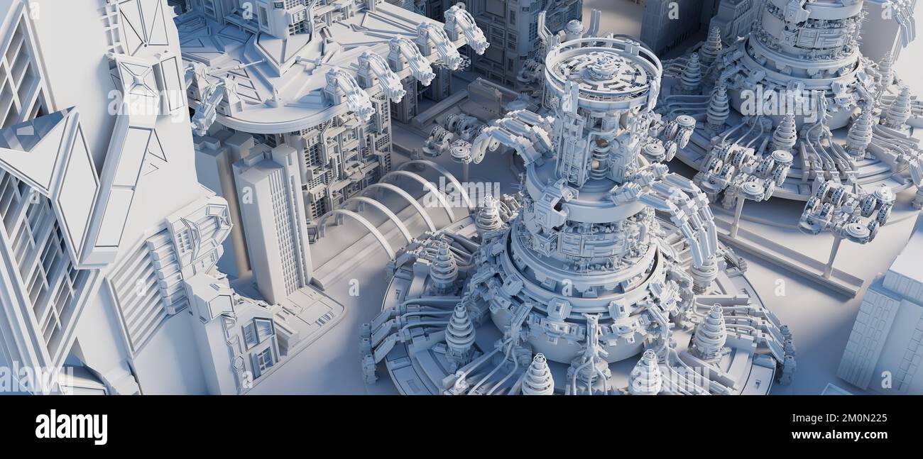Fantastic high-tech city. 3d render Stock Photo - Alamy