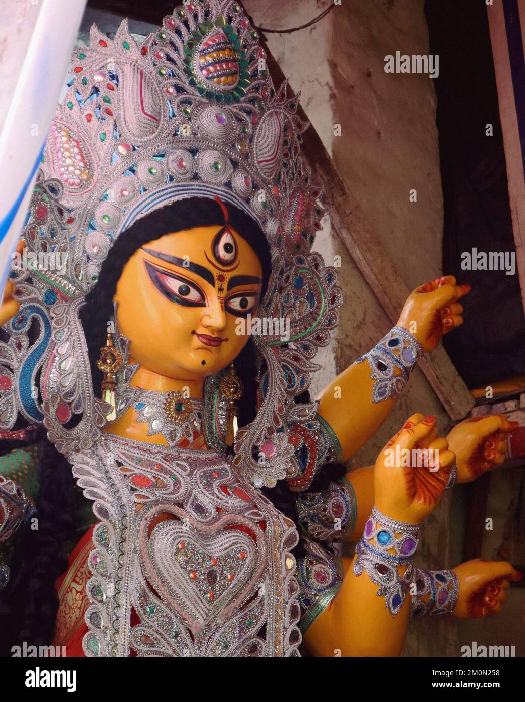 A vertical closeup of the Durga Hindu goddess statue Stock Photo - Alamy