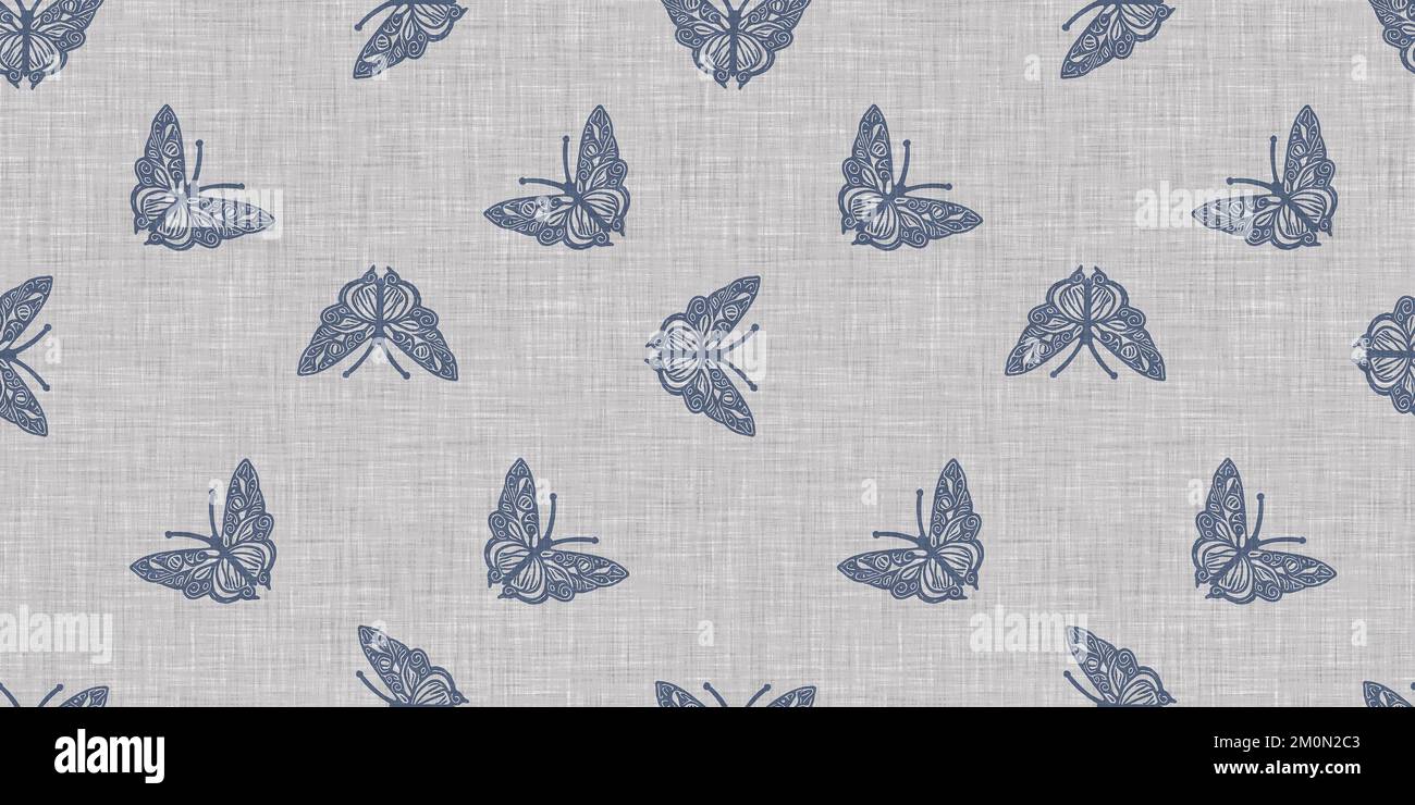 Farmhouse blue butterfly seamless border. Rustic French wildlife for ...