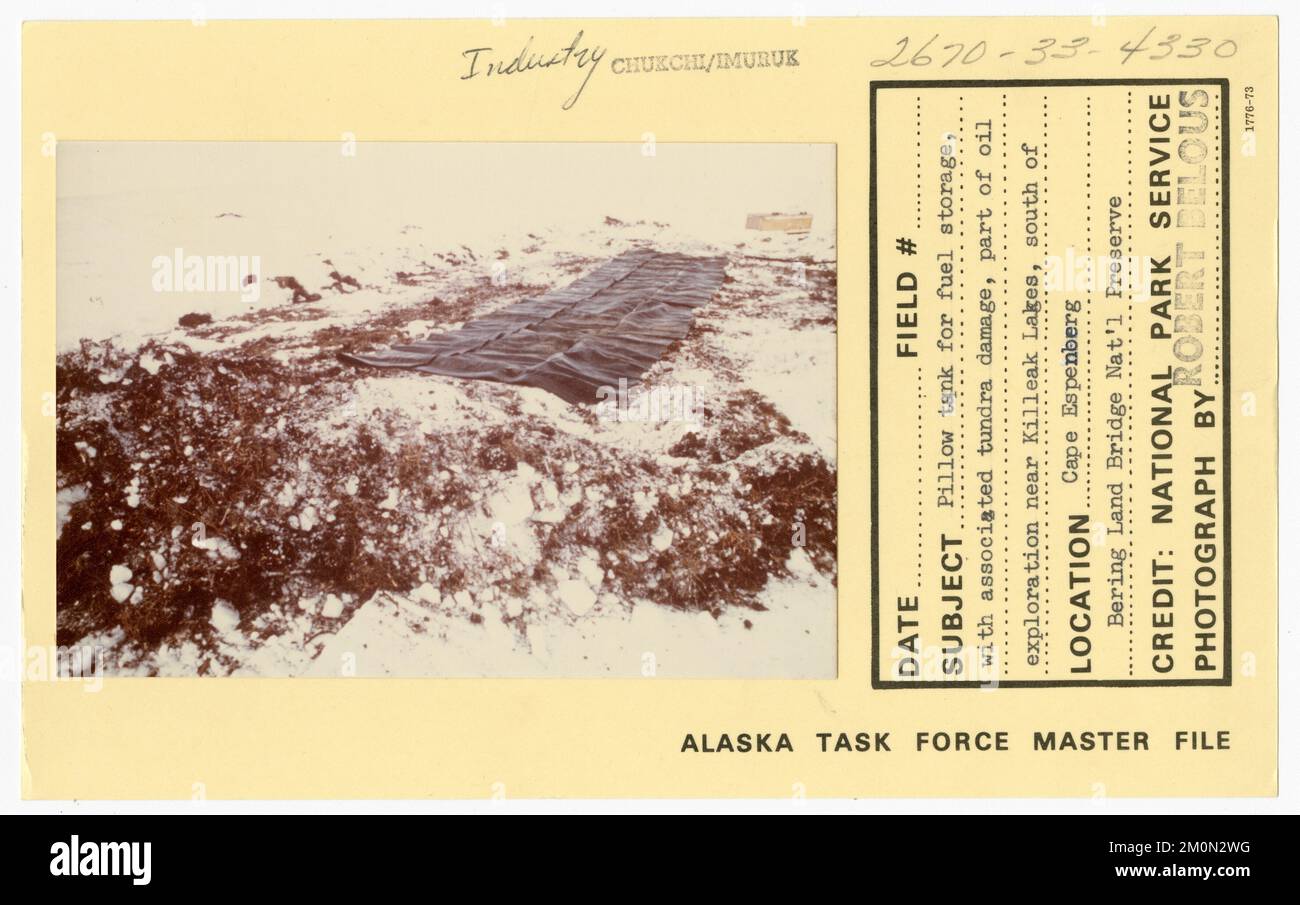 Pillow tank for fuel storage, with associated tundra damage, part of ...