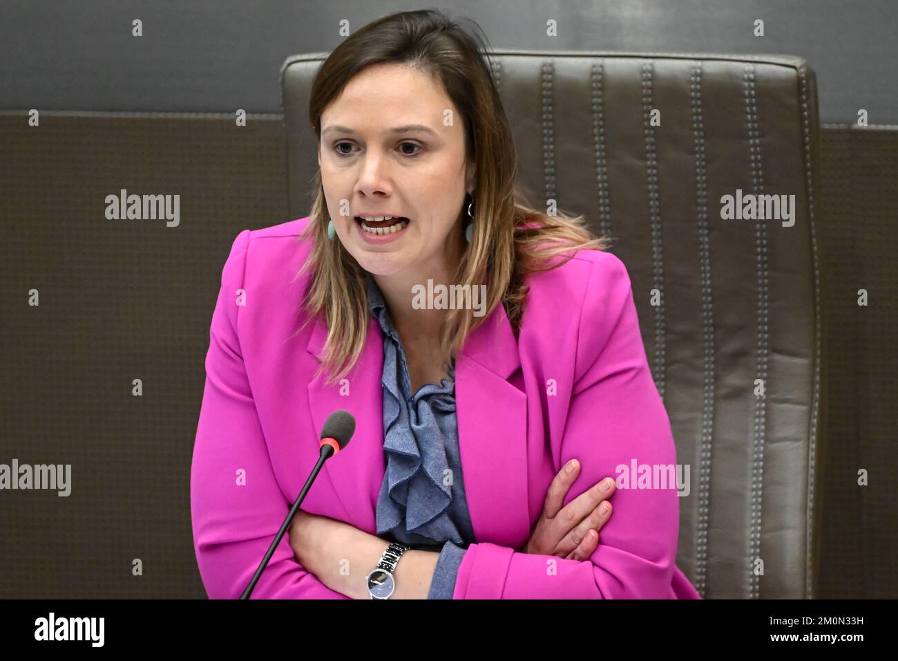 Open Vld's Freya Saeys pictured during a plenary session of the Flemish ...