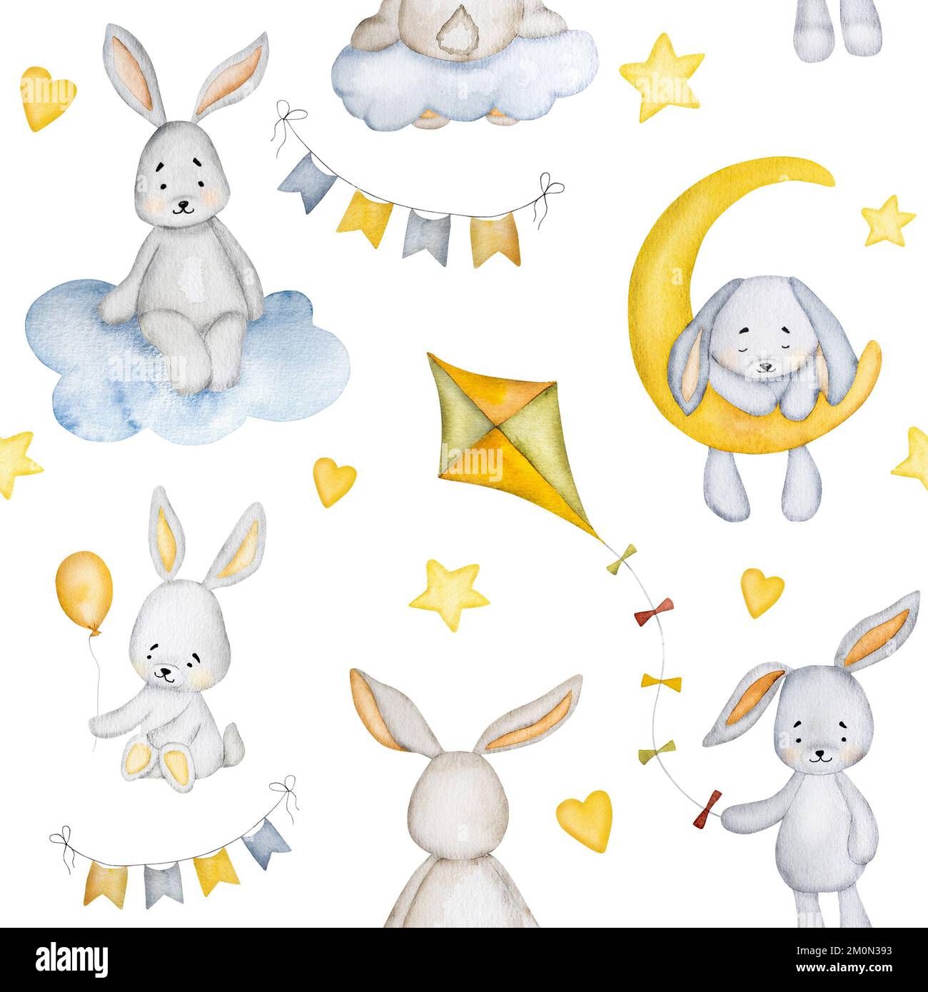 Cute watercolor bunny rabbit paintings for postcard Stock Photo - Alamy