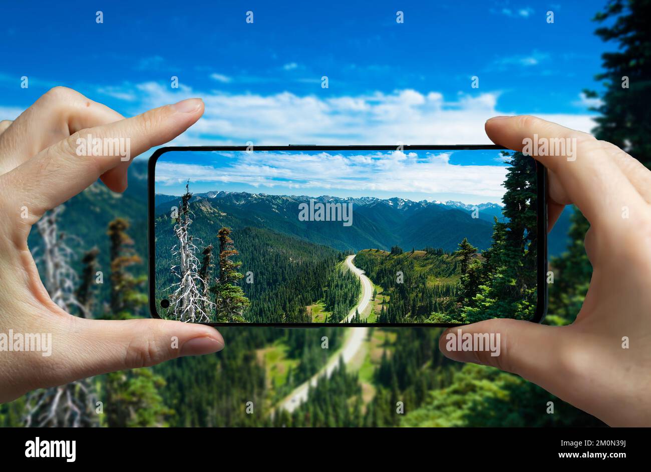 Tourist taking a picture with a mobile phone at the Olympic national ...