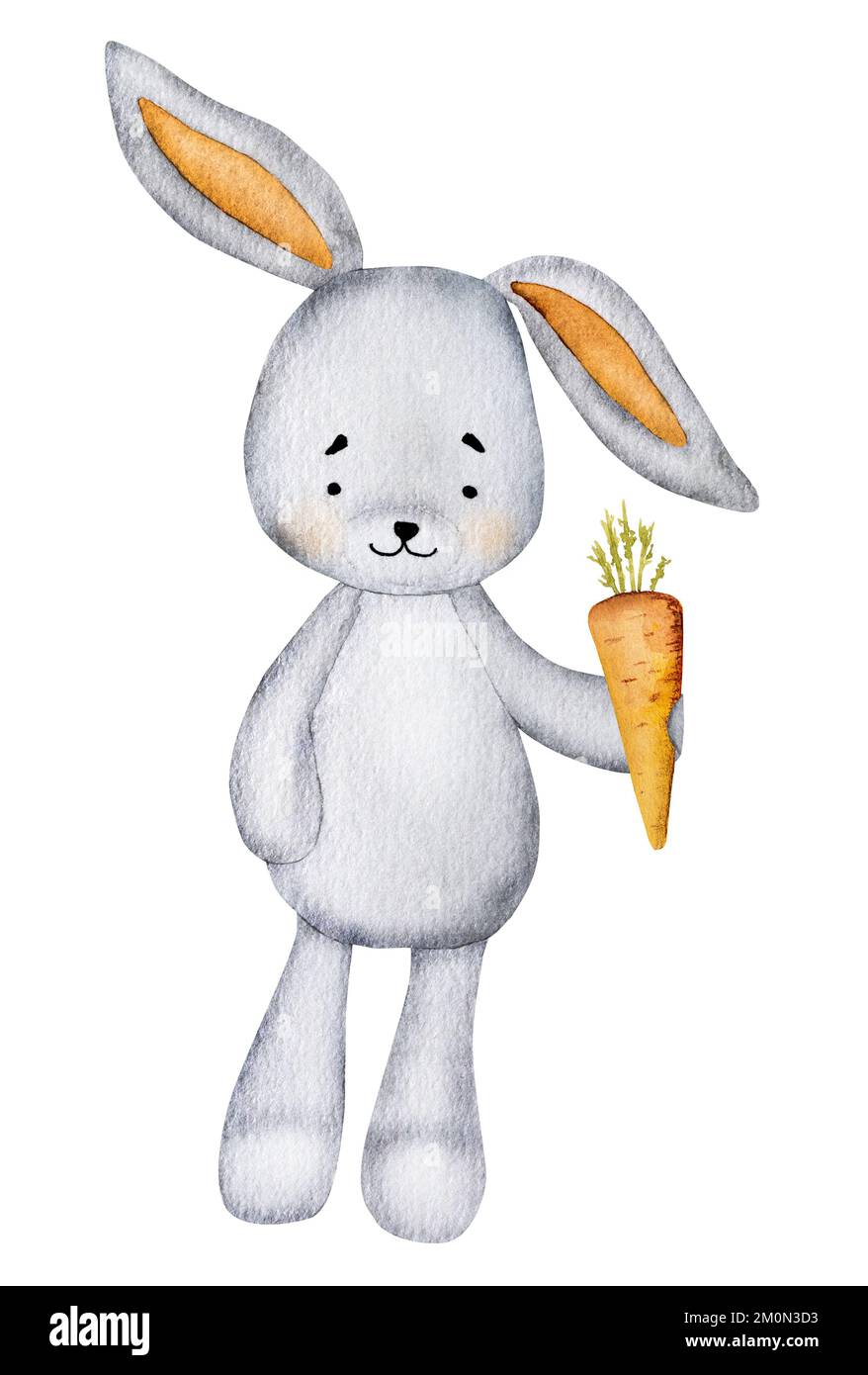 Cute watercolor bunny rabbit paintings for postcard Stock Photo - Alamy