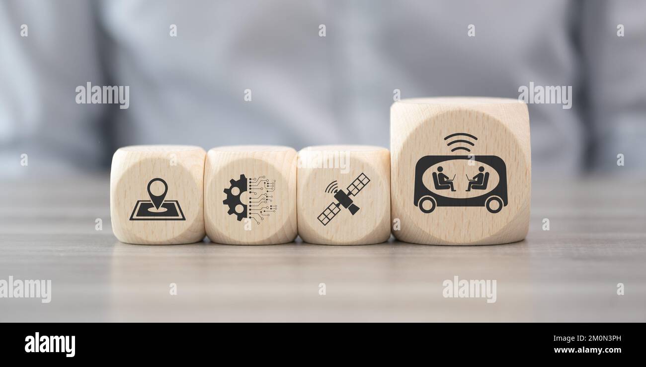 Wooden blocks with symbol of self-driving car concept Stock Photo - Alamy