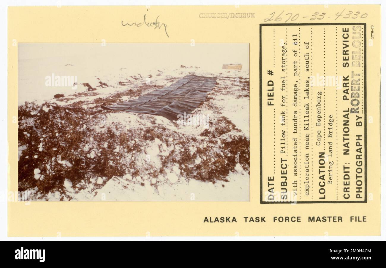 Pillow tank for fuel storage, with associated tundra damage, part of ...